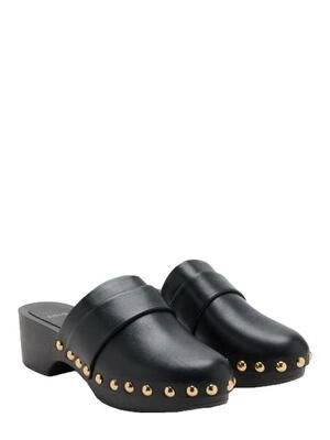 Mango Studded Leather Clogs With Platform Sole - Black