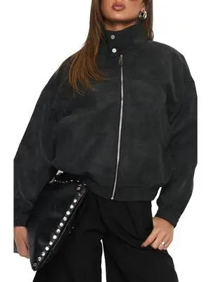 Princess Polly Ellissa Faux Suede Bomber Jacket - Black