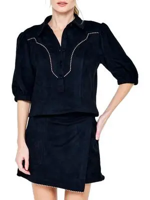 CIEBON Vynessa Faux Suede Top - Black