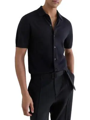 REISS Drayton Wool Short Sleeve Sweater - Navy