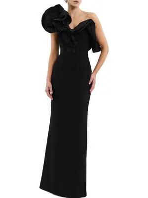 Rebecca Vallance Ella Ruffle Neck Gown - Black