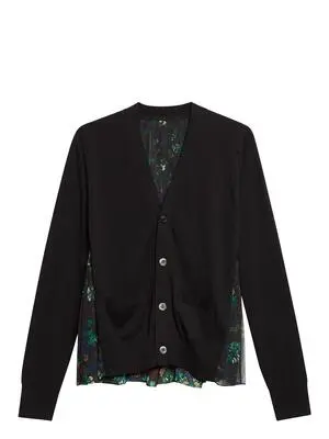 SACAI Floral Print Wool Blend Cardigan