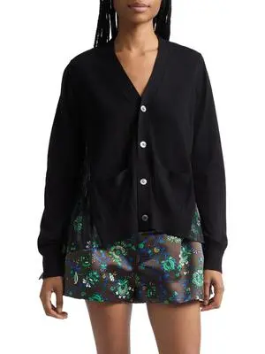 Sacai Floral Print Wool Blend Cardigan - Black/brown Multi