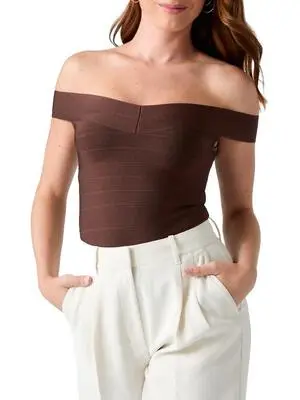 Guess Alexis Off The Shoulder Bandage Top - Brown