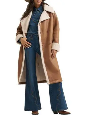 WRANGLER Faux Leather Coat With Faux Shearling Trim