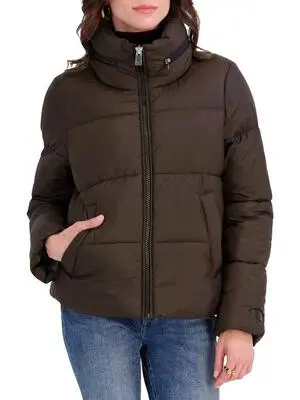 Tahari Dakota Quilted Puffer Jacket - Chocolate