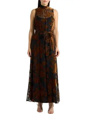 Julia Jordan Velvet Burnout Sleeveless Maxi Dress - Black Multi