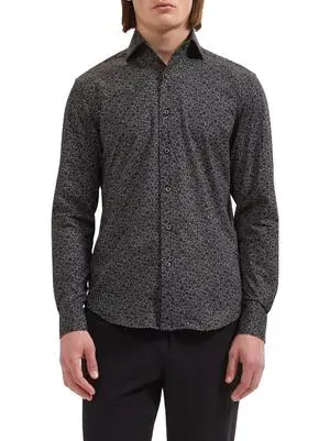 Bugatchi Devon Ooohcotton® Print Button-up Shirt - Black