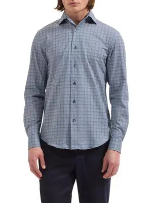 Bugatchi Devon Ooohcotton® Houndstooth Button-up Shirt Indigo