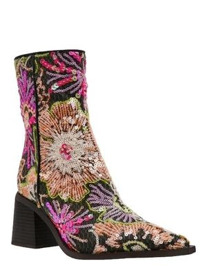Betsey Johnson Rudy Sequin Floral Ankle Booties - Black Floral Multi