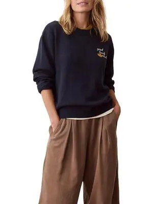 Marine Layer Hadley Crewneck Sweater With Embroidered Detail - Twilight