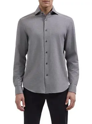 Bugatchi Devon Ooohcotton® Houndstooth Button-up Shirt - Navy