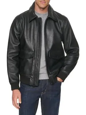 Cole Haan Aviator Leather Jacket With Pointed Collar - Black