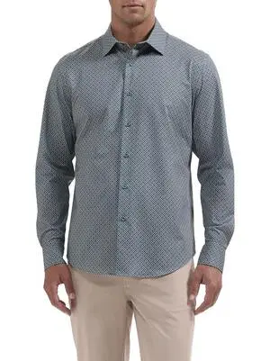 Bugatchi James Ooohcotton® Geo Print Button-up Shirt - Peacock