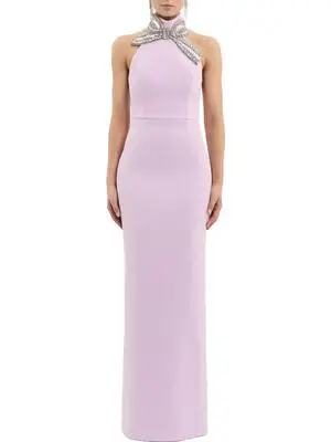 Rebecca Vallance Yolanda Embellished Halter Gown Lilac