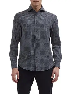 Bugatchi Devon Ooohcotton® Print Button-up Shirt - Navy