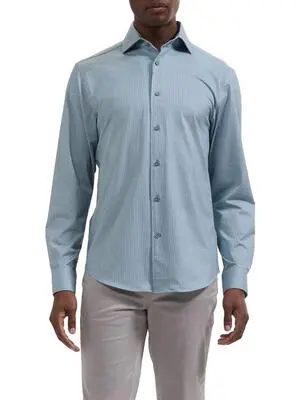 Bugatchi Devon Ooohcotton® Geo Print Button-up Shirt Teal