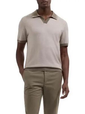 Bugatchi Johnny Collar Short Sleeve Fine Knit Sweater - Olive