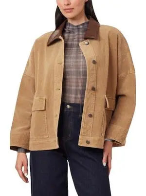 Habitual Oversized Croc Embossed Trim Corduroy Jacket - Fawn