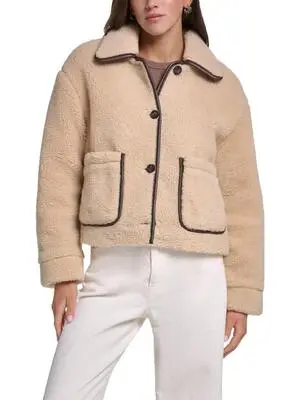 LEVI'S Faux Fur Jacket With Faux Leather Trim - Camel