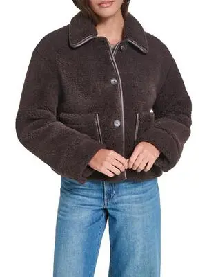 LEVI'S Faux Fur Jacket With Faux Leather Trim - Java