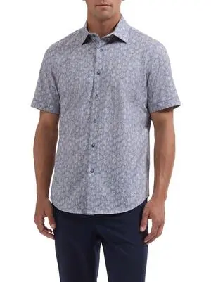 Bugatchi Miles Ooohcotton® Print Short Sleeve Button-up Shirt - Slate
