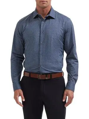 Bugatchi James Ooohcotton Geometric Long Sleeve Button-up Shirt - Navy