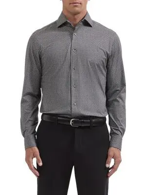 Bugatchi Devon Ooohcotton® Print Button-up Shirt - Black