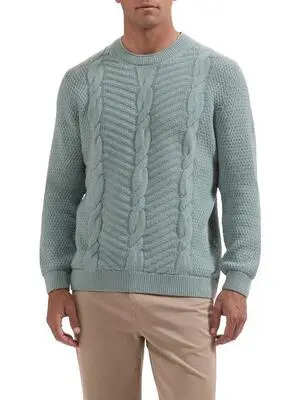 Bugatchi Crewneck Cable Knit Sweater - Avocado
