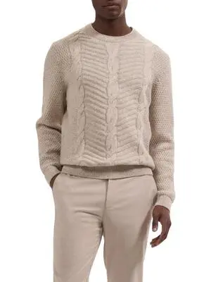 Bugatchi Crewneck Cable Knit Sweater - Cobblestone