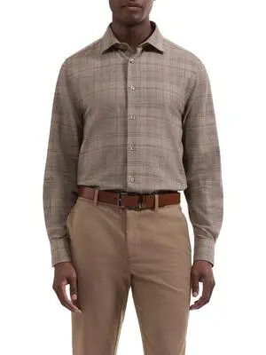 Bugatchi Julian Plaid Cotton & Wool Button-up Shirt - Walnut