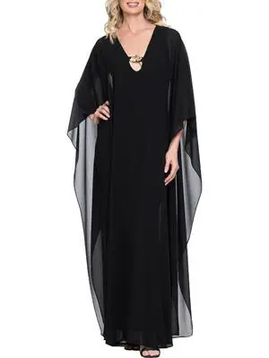 Betsy & Adam Cape Back Caftan Maxi Dress - Black