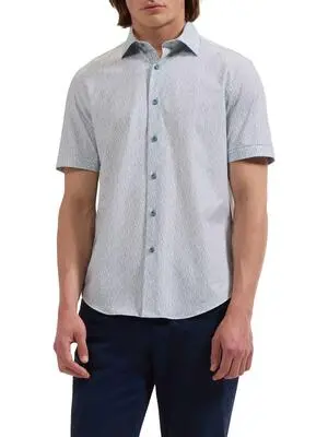 Bugatchi Miles Ooohcotton® Print Short Sleeve Button-up Shirt - Teal