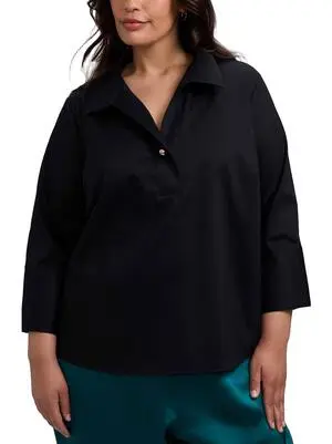 Foxcroft Catalina Matte Sateen Popover Top - Black