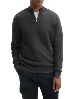 Robert Barakett Gonzalo Quarter Zip Textured Cotton Sweater - Graphite