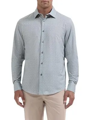 Bugatchi James Ooohcotton Geometric Long Sleeve Button Up Shirt Avocado