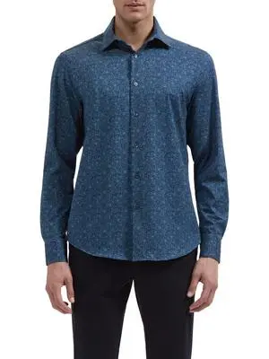 Bugatchi James Ooohcotton® Flower Print Button-up Shirt Indigo