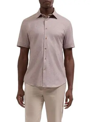 Bugatchi Miles Ooohcotton® Print Short Sleeve Button-up Shirt Sienna