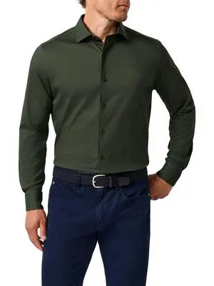 David Donahue Solid Texture Knit Sport Shirt - Hunter
