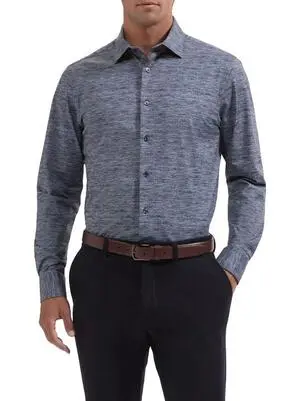 Bugatchi James Ooohcotton® Heathered Button-up Shirt Navy