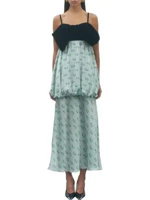 MAUDE CLUB Floral Bubble Hem Maxi Dress - Mint Multi