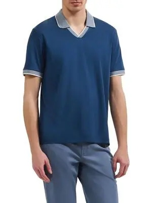 Bugatchi Pima Cotton Johnny Collar Polo - Indigo