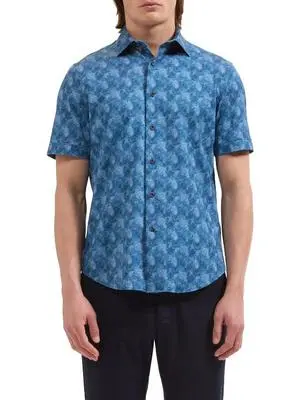 Bugatchi Miles Ooohcotton® Print Short Sleeve Button-up Shirt Marine Blue