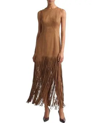 TOCCIN Esther Faux Suede Fringe Minidress - Cedar