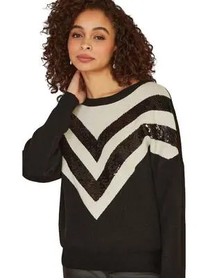 YUMI Sequin Embellished Knitted Jumper - Black
