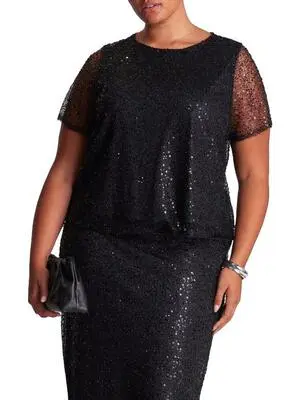 ESTELLE Zaya Sequin Layered Top - Black