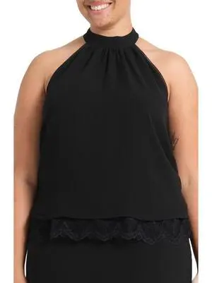 ESTELLE Kali Halter Neck Shell With Lace Trim - Black