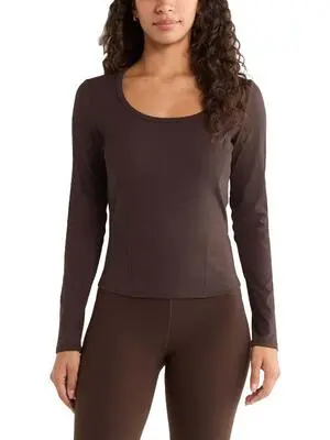 Zella Long Sleeve Rib T-shirt - Brown Mole
