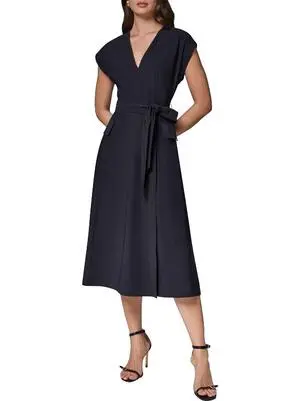 DONNA KARAN WEEKEND Belted Twill Midi Dress - Black