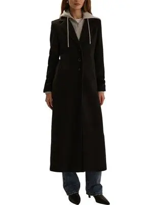 FAVORITE DAUGHTER The Sport Wool Blend Coat With Hoodie Insert - Black